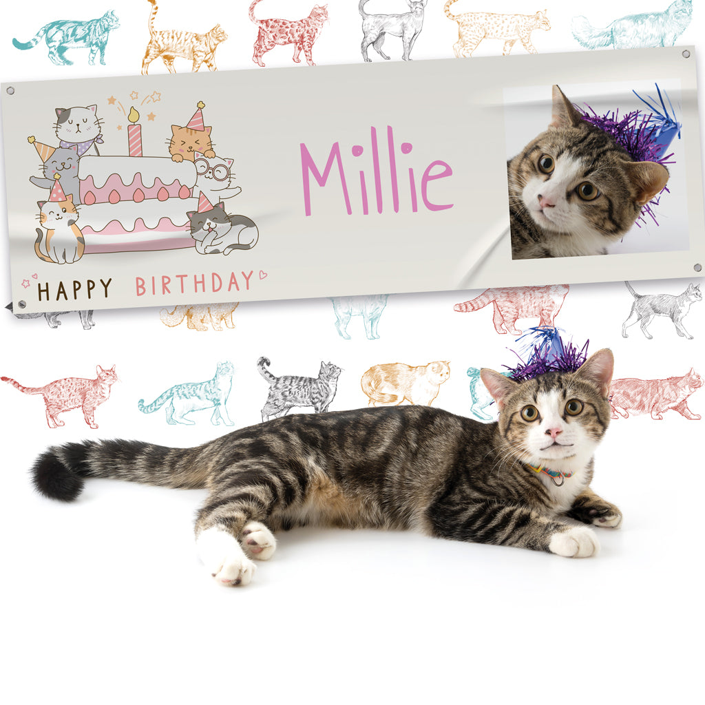 Personalised Cat Birthday Banners - Add Photo & Text