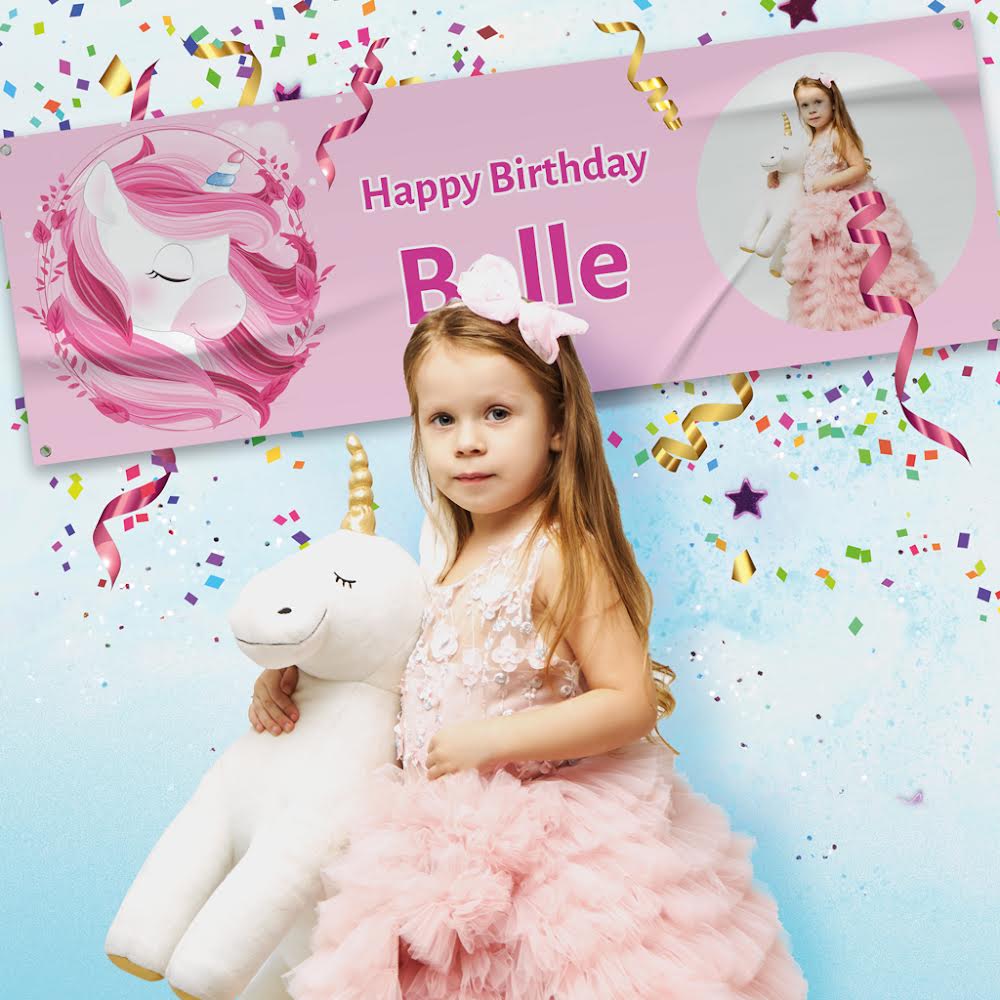 Personalised Girls Birthday Banners - Add Photo & Text