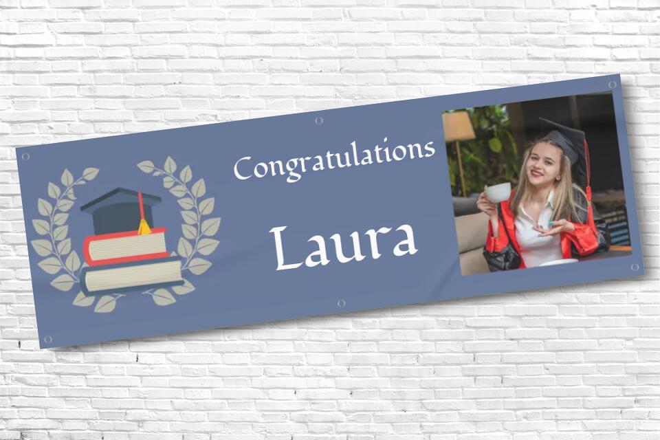 Personalised Blue Graduation Banner with Any Text and Photo